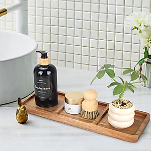 Large Wooden Bathroom Vanity Tray Rectangular Soap Dispenser Holder for Kitchen Counter Acacia Wood Serving Tray for Perfume Dresser Key Tray Divider Kitchen Sink Tray Decor Bathroom Toilet Tank Tray