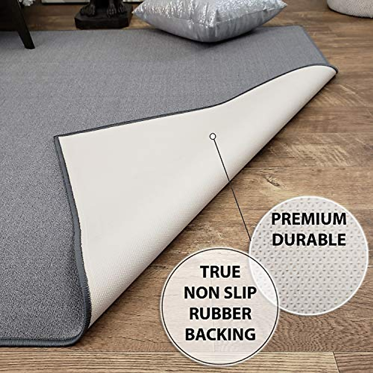 Rubber Backed Runner Rug, 22 x 60 inch, Solid Grey, Non Slip, Kitchen Rugs and Mats