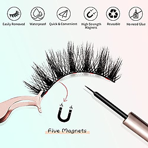 Magnetic Eyelashes Set, Magnetic Lashes Natural Look, 10 Pairs Reusable False Eyelashes with 2 Magnetic Eyeliner & Tweezers - No Glue