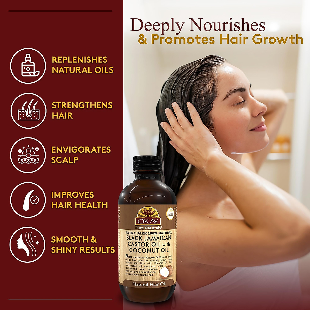 OKAY | Extra Dark 100% Natural Black Jamaican Castor Oil with Coconut Oil | For All Hair Textures & Skin Types | Grow Strong Healthy Hair - Moisturize & Revitalize Skin | 4 Oz