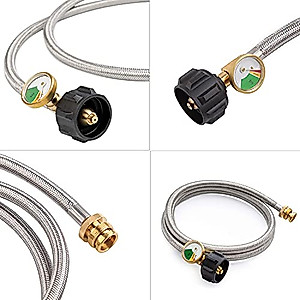 6 ft Propane Hose Adapter with Propane Tank Gauge for Weber Q1200, 1000 Propane Grill, 1 lb to 20 lb Propane Converter Hose for Propane Stove, Tabletop Grill and More 1lb Portable Appliance