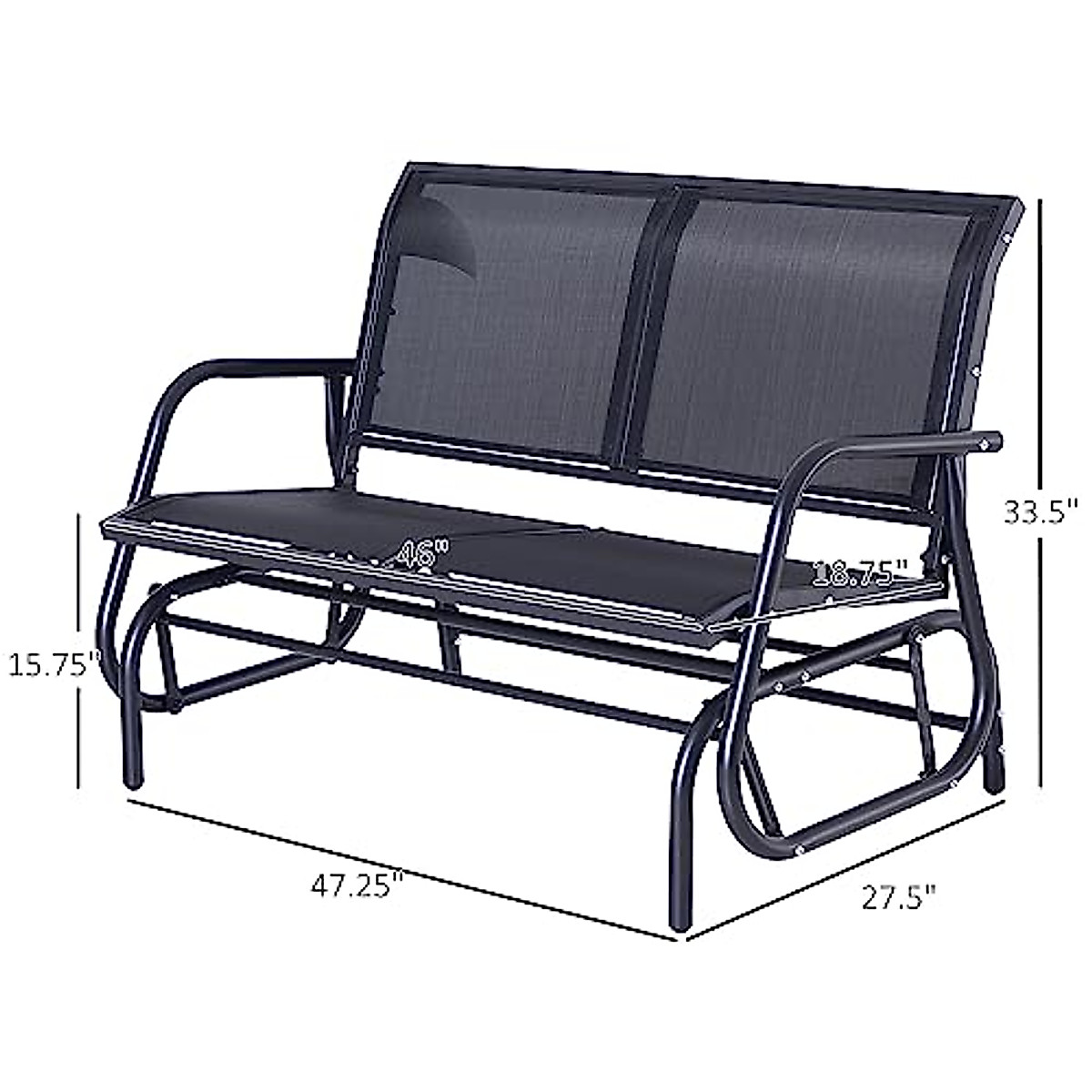 Outsunny 2-Person Outdoor Glider Bench Patio Double Swing Rocking Chair Loveseat w/Power Coated Steel Frame for Backyard Garden Porch, Black