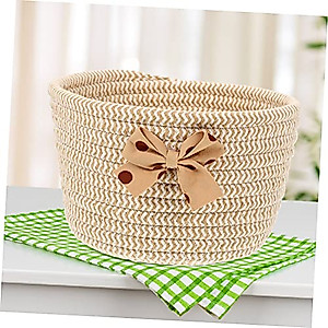 Cotton Rope Storage Basket Baby Keys Woven Storage Basket Table Top Decor Decorations for Shelves Foldable Basket Desktop Storage Basket Small Round Basket Manual Khaki Fabric