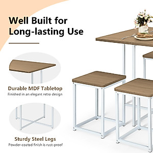 COSTWAY 5 Piece Dining Table Set, Counter Kitchen Table and Chair Set for 4 Includes 1 Square Table and 4 Stools, Space-Saving Pub Dining Set for Living Room, Breakfast Nook, Coffee Shop (Natural)