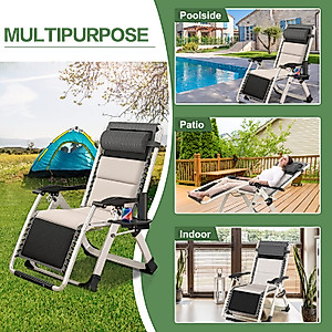 Barbella Zero Gravity Chair Reclining Lounge Chair Patio Chairs, Adjustable Lawn Recliner Folding Lounge Recliners with Removable Cushion, Headrest & Cup Holder, Reclining Chair for Indoor and Outdoor