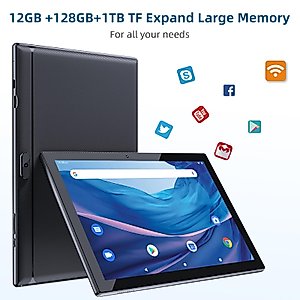 HOTTABLET 2023 New Tablet 10 inch, Android 13 Tablets, 12GB RAM 128GB ROM Computer Tablet with Keyboard, IPS Screen, 2.4G/5G WiFi 6, Bluetooth 5.0 Tablet PC, 1TB Expand Tablet with Stylus, Black