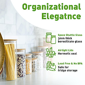 Glass Food Storage Containers with Lids by Sweetzer and Orange - Set of 4 Kitchen Canisters - Candy, Cookie, Rice and Spice Jars - Sugar or Flour Container - Big and Small Airtight Food Jar for Pantry