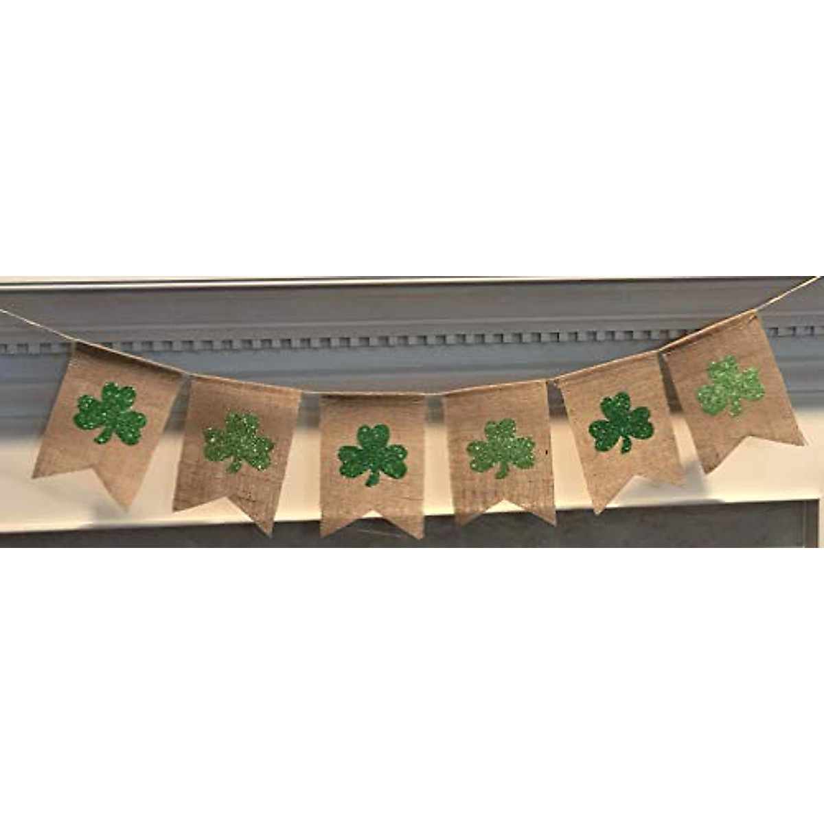 St Patricks Day Garland Decor - Shamrock Glitter Garland Home Decor - St Patricks Day Burlap Banner - Saint Patrick's Day Party Decorations - St Patty's Day Rustic Fireplace Decor by Jolly Jon