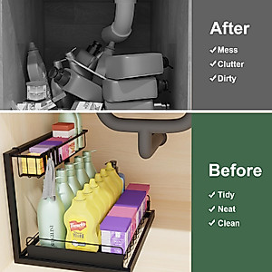 Under Sink Organizers and Storage, Terfik Under Sink Organizer, Pull Out Cabinet Organizer with Sliding Drawer, Multi-Use Under Cabinet Organizer, Under Sink Storage for Bathroom Kitchen Organization