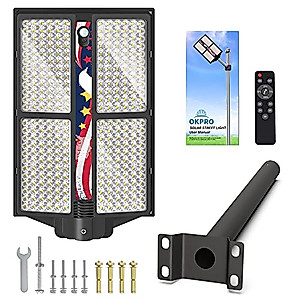 OKPRO S-576T 1100W Solar Street Lights Outdoor Waterproof, 6500K 110000LM Outdoor LED Street Light Dusk to Dawn, LED Wide Angle Lamp with Motion Sensor and Remote Control, for Parking Lot, Yard, etc.