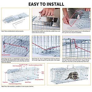 24" Live Animal Trap, Humane Animal Trap for Stray Cats up to 5.5 pounds, Raccoons, Squirrels, Skunks, Moles, Marmots, Armadillos, Rabbits, Steel Folding with Pedal Trigger