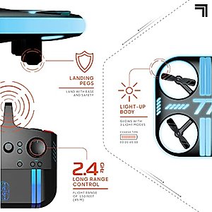 SHARPER IMAGE Lumo Stunt Remote Control LED Glow Drone, 2.4 GHz, Auto-Orientation, Assisted Landing & Gyro Stabilization, 3 Light Modes, Long Range Durability, Easy & Beginner Friendly Controls