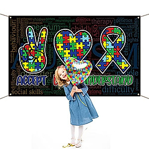 Vohado Autism Awareness Photo Booth Backdrop Accept Understand Love April Decor Puzzle Piece Photography Background Wall Decor-5.9×3.6ft