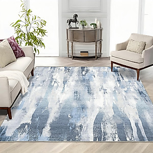 INGEROOM Washable Area Rug - Area Rugs 5x7 Abstract Soft Machine Washable Rug with Non-Slip Backing for Living Room, Bedroom, Dining Room (Gray and Blue, 5'x7' Feet)
