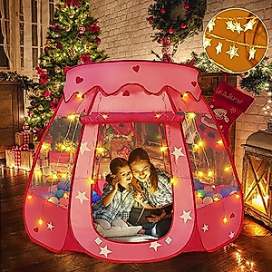 TooyBing Pop Up Princess Tent with Star Light, Toys for 1 2 3 Year Old Girl Birthday Gift, Ball Pit for Baby 12-18 Month, Foldable Kids Play Tent for Toddler 1-3, One Year Old Girl Toy Indoor Outdoor
