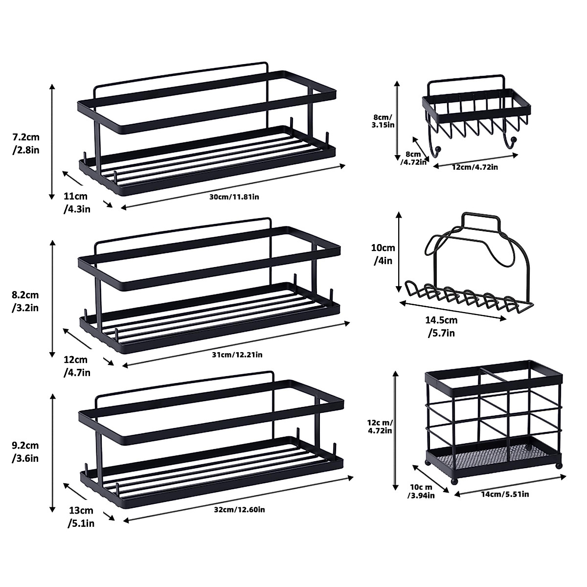Comelyjewel 6 Pack Bathroom Adhesive Shower Shelves for Tile Wall Toiletry Kitchen Organizer and Large Capacity Bathtub Essentials Wall Rack Suction Shower Caddy for Inside Shower Storage