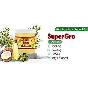 SuperGro Extra Hold Loc & Twist Gel for Natural Hair Styling – Ideal for Braiding, Retwisting Locs, and Edge Control – With Shea Butter, Biotin & Black Castor Oil – 8 oz