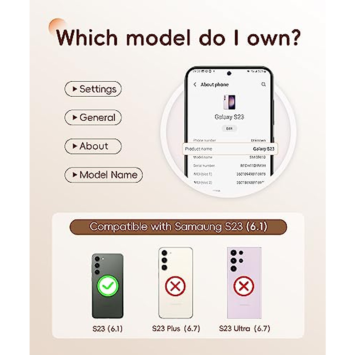 GVIEWIN Compatible with Samsung Galaxy S23 Case with Screen Protector + Camera Lens Protector, [21FT Military Grade Drop Test] Full Body Protection Rugged Marble Case Cover(Drift Sand/Brown)