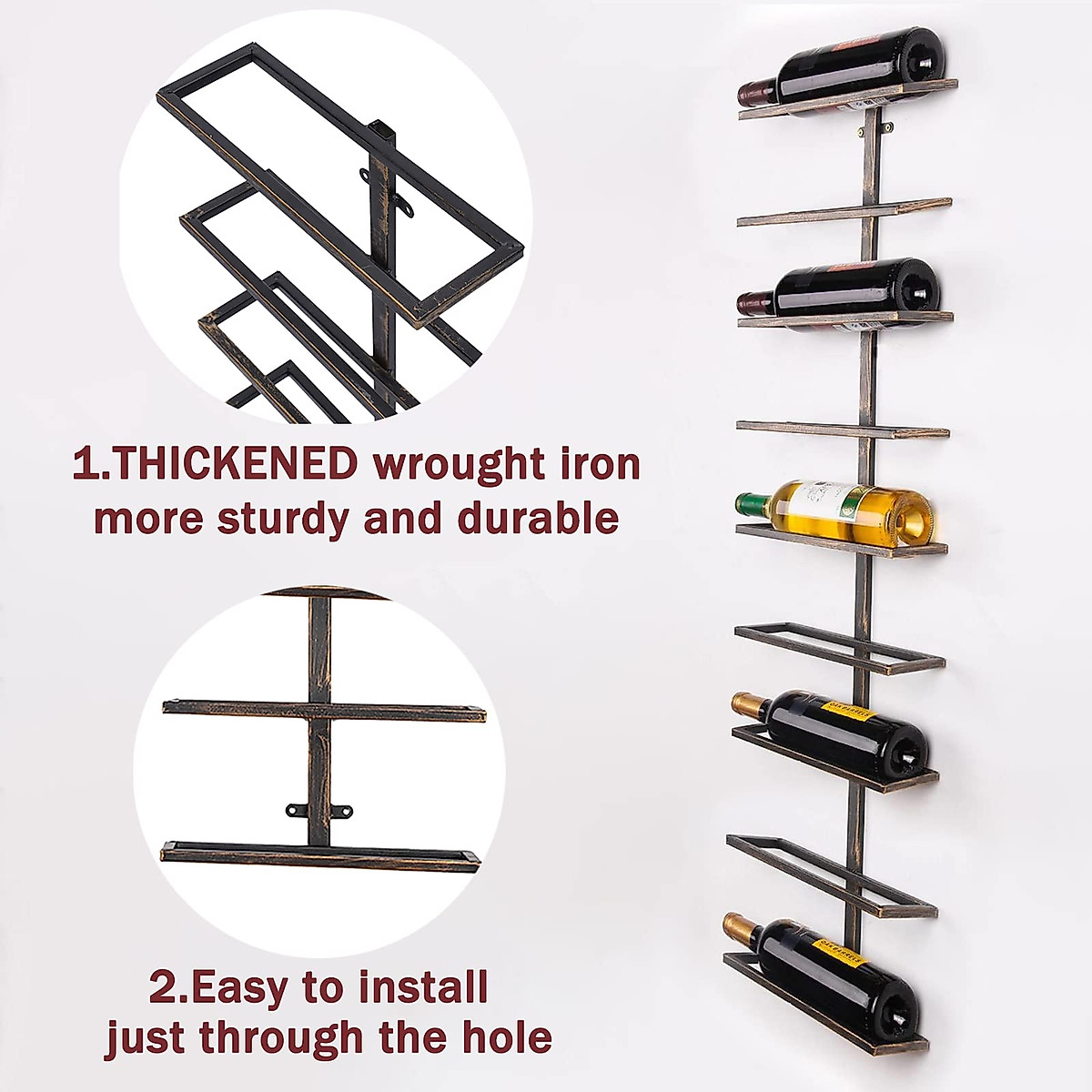 Gdrasuya10 Wall Mounted Wine Rack for 9 Bottles, Bronze Iron Wall Wine Rack Wine Storage Display Holder Simple Wine Bottle Hanging Holder Rack for Living Room