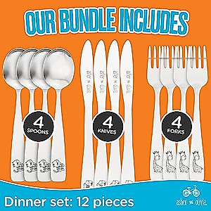 Kids and Toddler Utensils Silverware Set –12-Piece Toddler Silverware Includes 4 Forks 4 Spoons and 4 Kid-Friendly Knives - Kids Cutlery Metal Flatware Set for Preschooler Baby Child Toddler