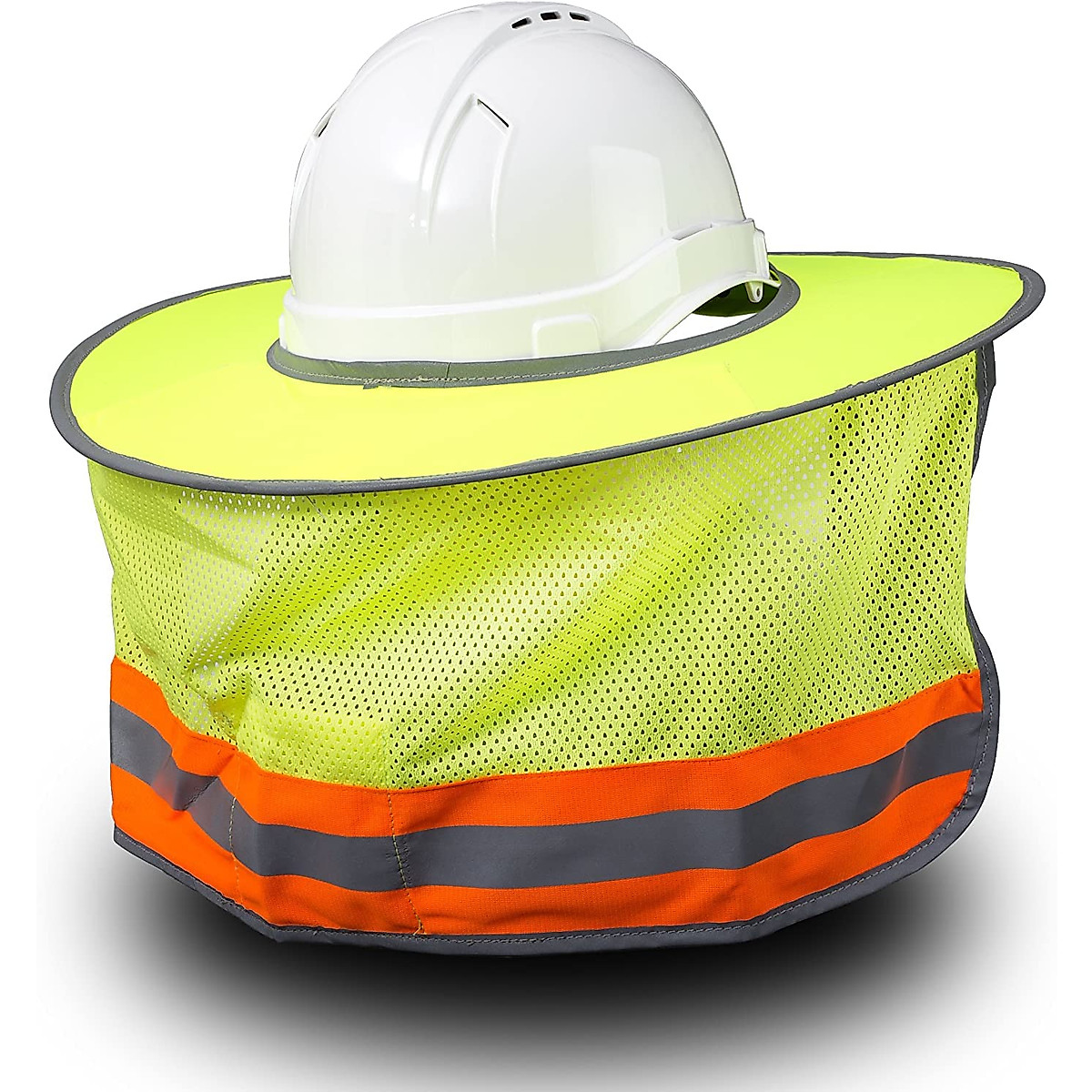 Hard Hat Sun Shield - High Visibility, Reflective, Full Brim Mesh Sun Shade Protection, Hard Hat Shade, Neck Shade, Hardhat Accessory (Yellow/Lime)