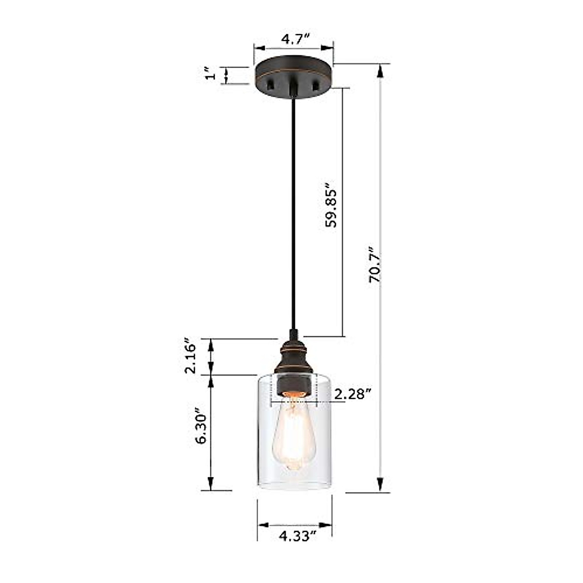 WISBEAM Pendant Lighting Fixture, Hanging Ceiling Lights with E26 Medium Base Max. 60 Watts, ETL Rated, Bulbs not Included, 1-Pack