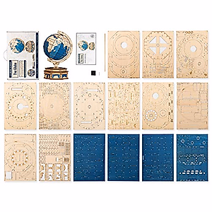 Hands Craft DIY 3D Wooden Puzzle – Globe Earth Mechanical Assembly Model Kit with Secret Locker Brain Teaser Educational STEM Toy Adults and Teens to Build Safe and Non-Toxic Laser Cut Wood ST002