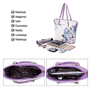 2E-youth Women Designer Purses And Handbags Set Satchel Shoulder Bags Tote Bags 6pcs Wallets (purple&white)