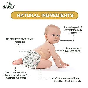 Happy Little Camper Ultra-Absorbent Natural Baby Diapers Size 5 - Hypoallergenic & Chlorine-Free Disposable Diapers Safe for Sensitive Skin - Unscented Walker Diapers - 150 Count
