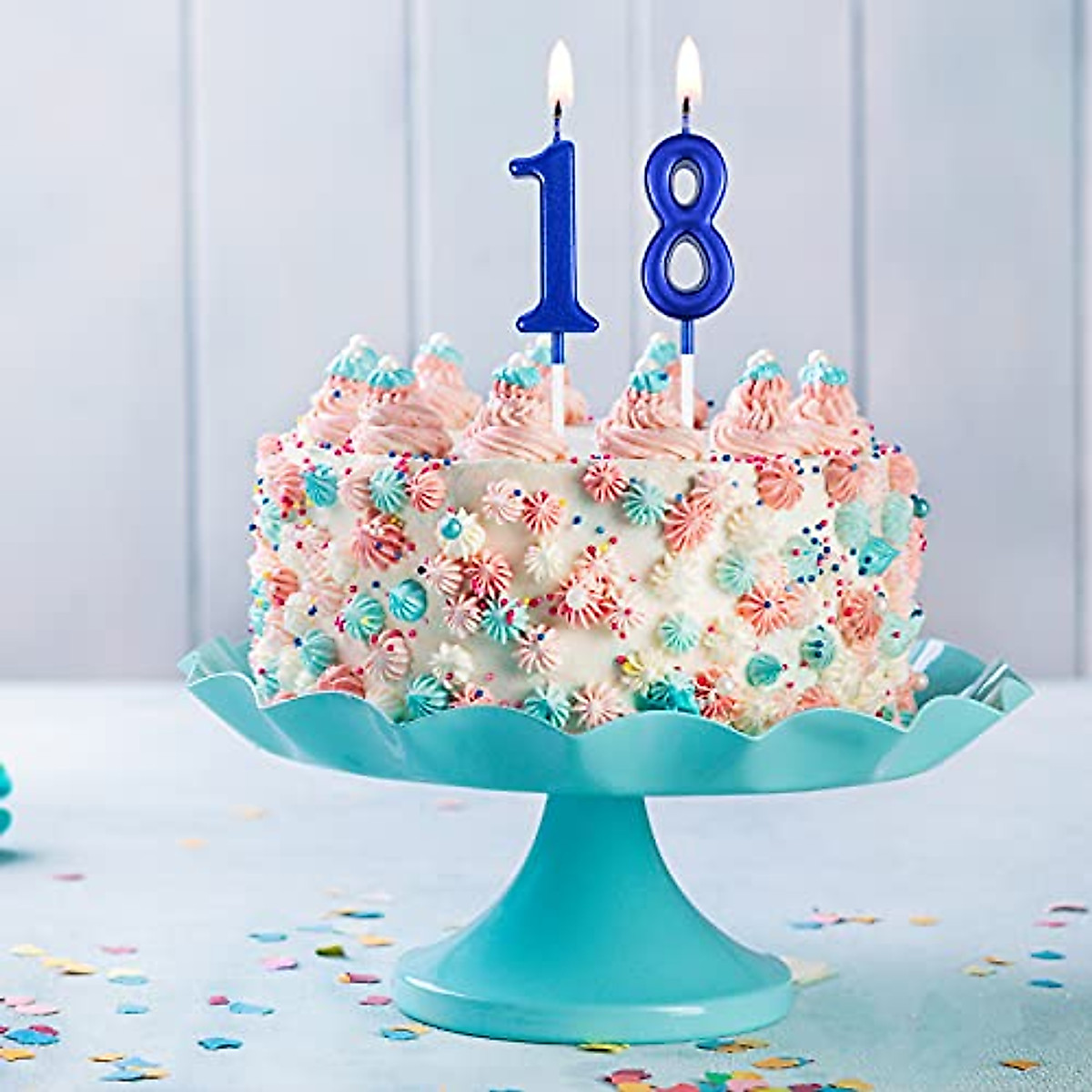 18th Birthday Candles, Cake Numeral Candles, Blue 18th Cake Topper Candles for Birthday Cake Favor Wedding Anniversary Party Celebration Supplies