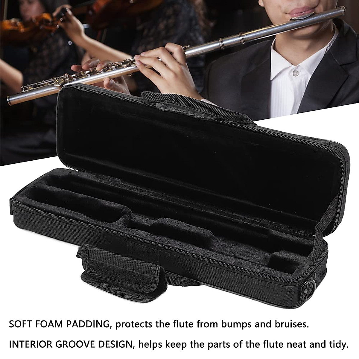 Watris Veiyi Flute Case, Waterproof Flute Case with Adjustable Shoulder Strap, Lightweight Oxford Cloth Flute Case Carrying Bag for 16 Holes Flute C Foot