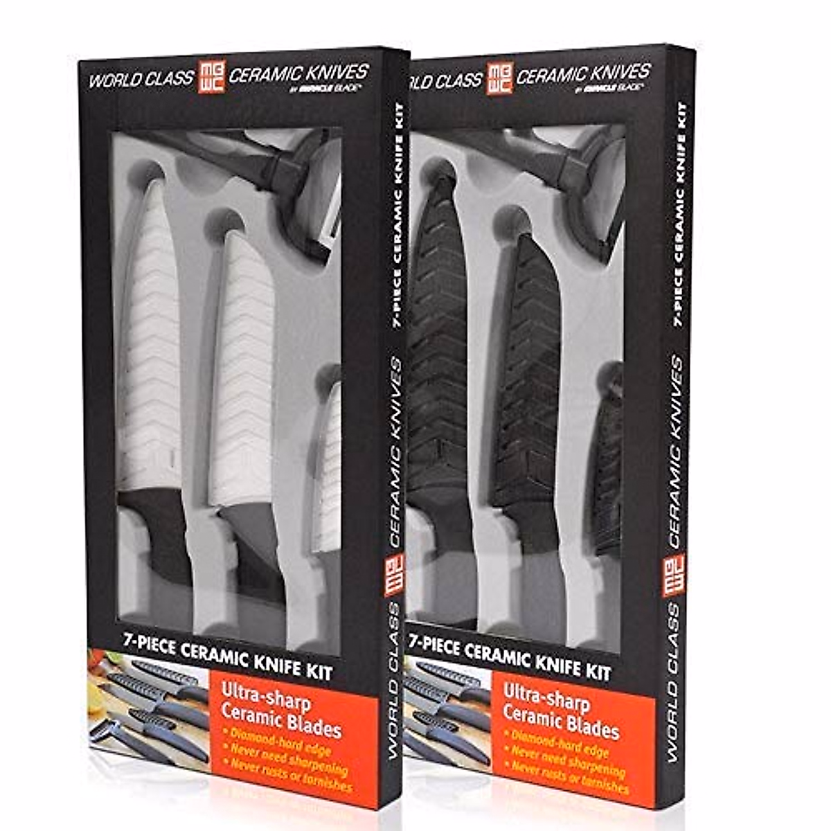 Miracle Blade IV World Class Professional Series Black 7-piece Ceramic Knife Set - Sharpest Knives Never Lose their Precision Cut: Never Dulls & Won't Rust or Stain.