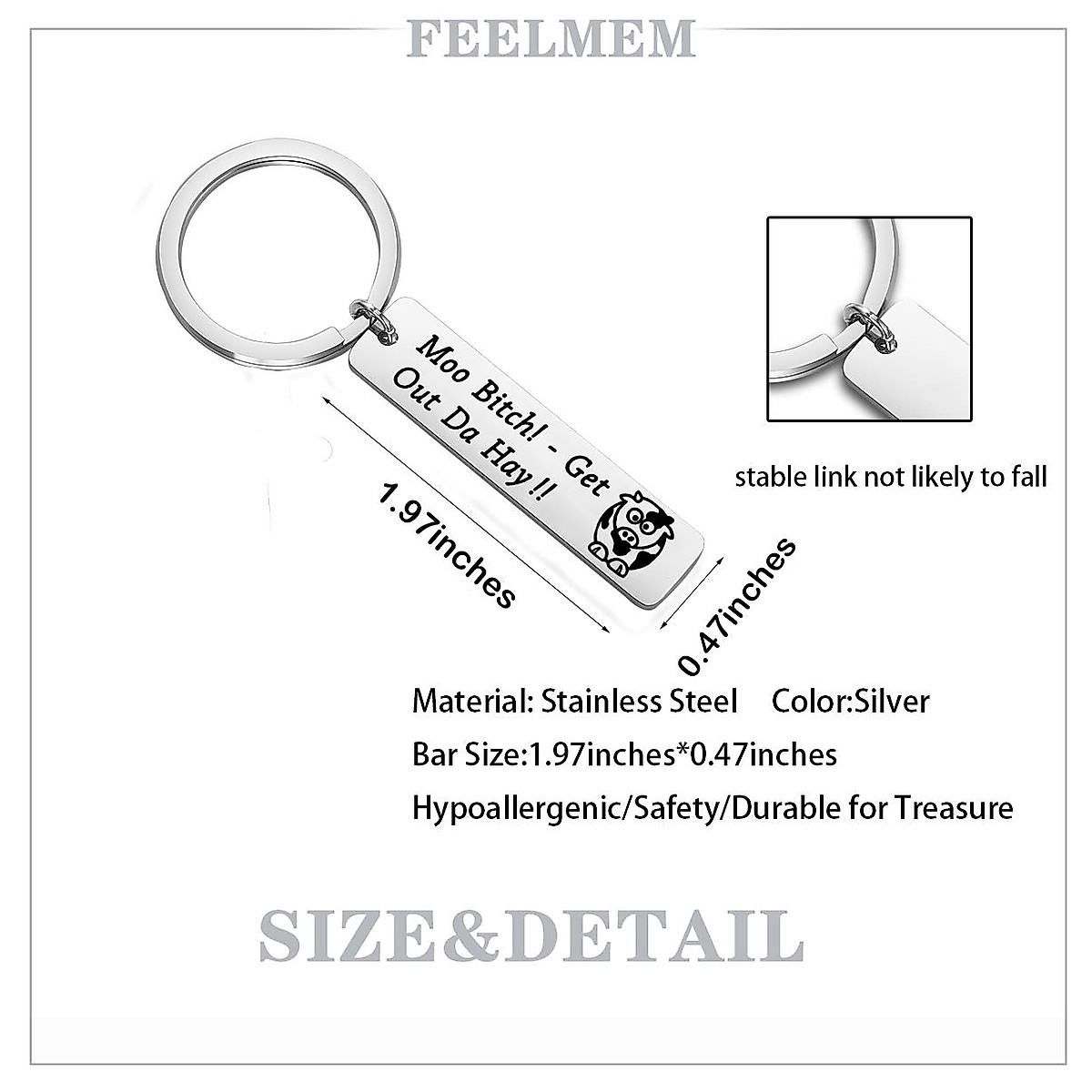 FEELMEM Funny Cow Cow Lover Gift Moo Bitch Get Out Da Hay Keychain Farmer Gift