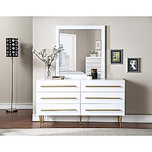 Meridian Furniture 844White-D Marisol Collection Modern | Contemporary Dresser with Brushed Gold Metal Legs and Handle, 60" W x 18" D x 32" H, White
