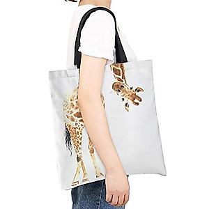 Moslion Giraffe Tote Bag Wild Animal Watercolor Giraffe with Brow White Feather Canvas Bag Large Shoulder Handbag Reusable Shopping Bags for Women Girls School 15x16 Inch