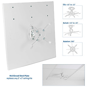 VIVO Universal Adjustable 2 x 2 feet Drop Ceiling Projector Mount, Suspended Drop-in Ceiling Projection Mounting Kit, White, MOUNT-VP07DP