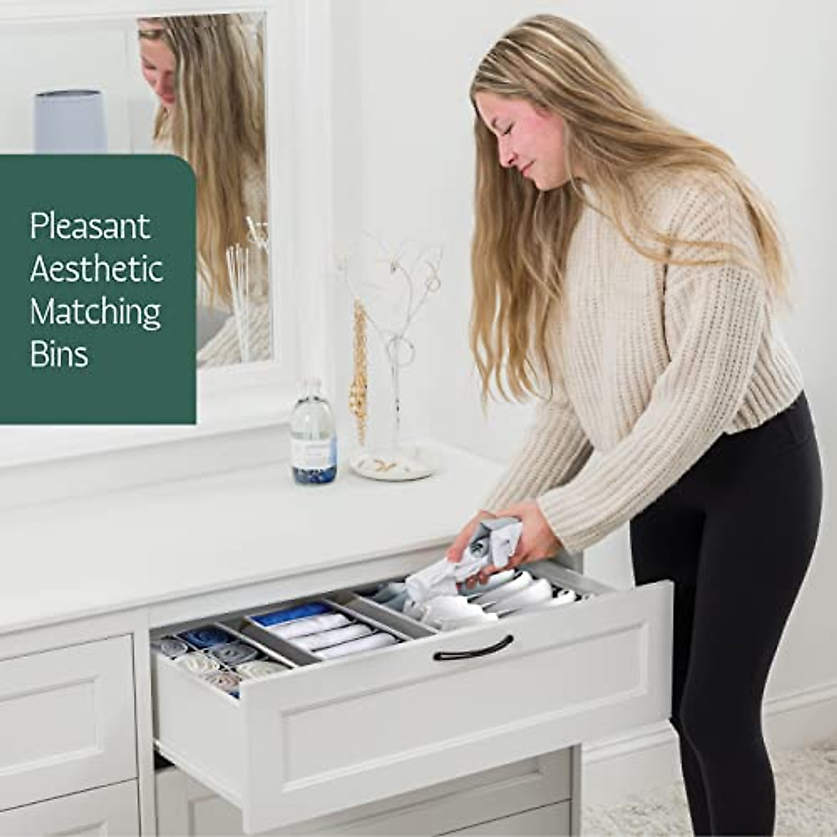 RUBOXA Dresser Organizer - Set of 4 Drawer Organizers for Clothing, Bra and Underwear Organizer Bins for Bedroom Organization, Breathable, Easy Assemble, Foldable, for Lingerie, Sock, Tie ETC. (GREY)