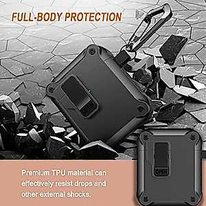 RFUNGUANGO Airpods 2nd & 1st Generation Case Cover Automatic Pop-up with Secure Lock Clip, Full-Body Shockproof Hard Protective Cover with Keychain- Black