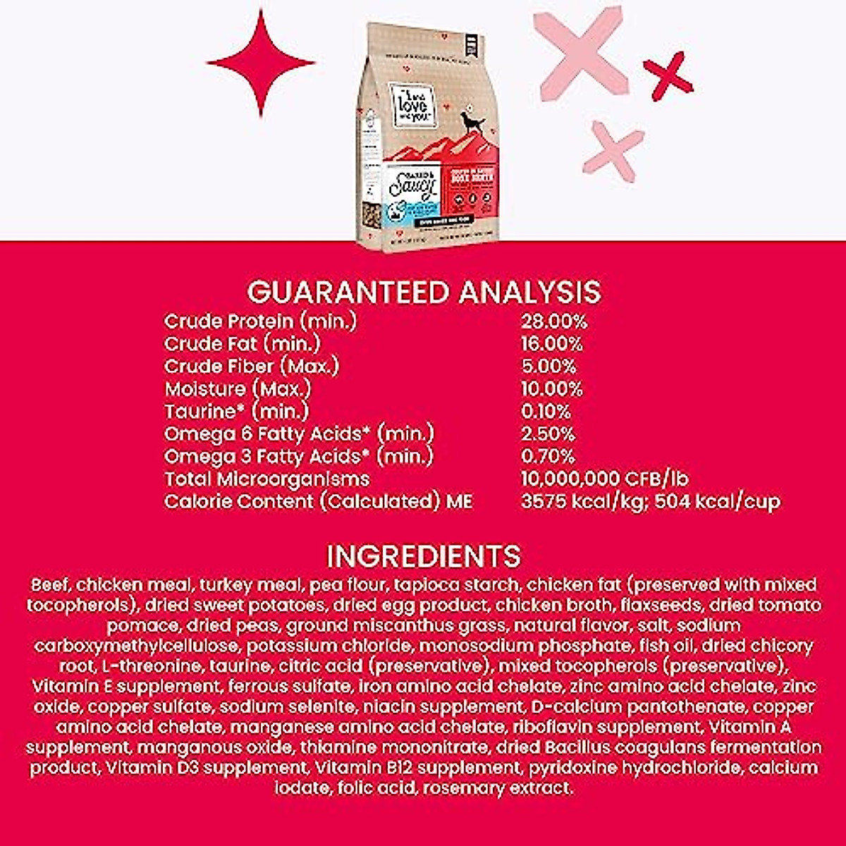 "I and love and you" Baked and Saucy Dry Dog Food with Gravy Coating, Beef and Sweet Potato Recipe, Grain Free, Coated in Bone Broth, Prebiotics and Probiotics, Real Meat, No Fillers, 4 lb Bag