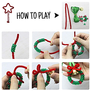 Hifunwu 1570 PCS Christmas Beaded Ornament Kit Christmas Tri-Shaped Beads Plastic Tri Beads with Pipe Cleaners Xmas Party Craft Wreath Candy Cane for Christmas Tree Hanging