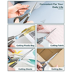 Teskyer Scissors Set of 4 Pack, 4 Sizes All-Purpose Stainless Steel Scissors with Comfort Soft Grip for Craft, School, Office and Family Daily Use, 9.6"/8.4"/6.3"/5.5", Blue & Grey