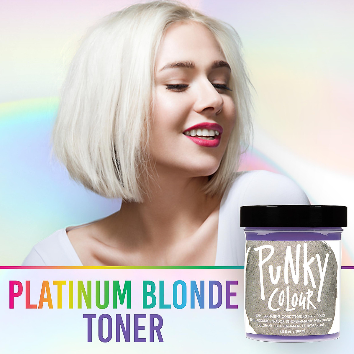 Punky Platinum Blonde Toner Semi Permanent Conditioning Hair Color, Non-Damaging Hair Dye, Vegan, PPD and Paraben Free, lasts up to 25 washes, 3.5oz