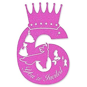 brayqu Princesses 6th Birthday Party Invitations Girl Pink Glitter Princess 6 Year Old Girls Birthday Shaped Invitations Fill-in Sixth Birthday Invites (20 Invitation Cards with Envelopes)