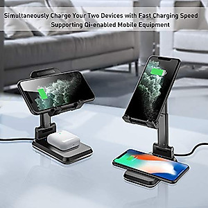Tiluza Wireless Charger, 2 in 1 Dual Wireless Charging Stand, Adjustable Phone Holder for Desk 10W Qi Fast Charger Compatible with iPhone 13/12/11/Pro/Xs/Max/XR/X AirPods, Samsung S21/S20/S10/S9/Note