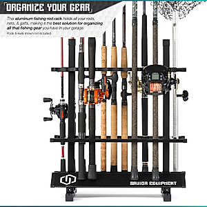 Savior Equipment Fishing Rod Rack Holder Organizer, Lightweight Aluminum Vertical Fish Pole Garage Storage Ground Display Stand, Hold Up to 24 Slots Fresh Salt Water Spinning Rods & Reel Combo, Black