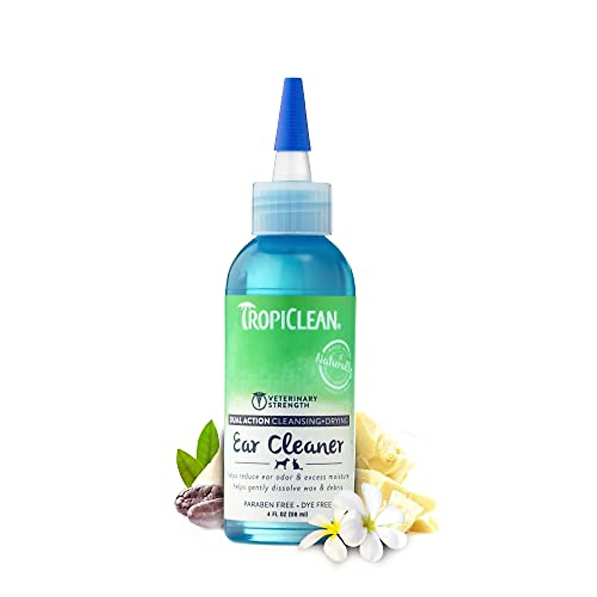 TropiClean Dual Action Ear Cleaner for Cats & Dogs | Vet Tested & Approved Ear Wash for Dogs | Pet Ear Wash Derived from Natural Ingredients | Made in the USA | 4 oz