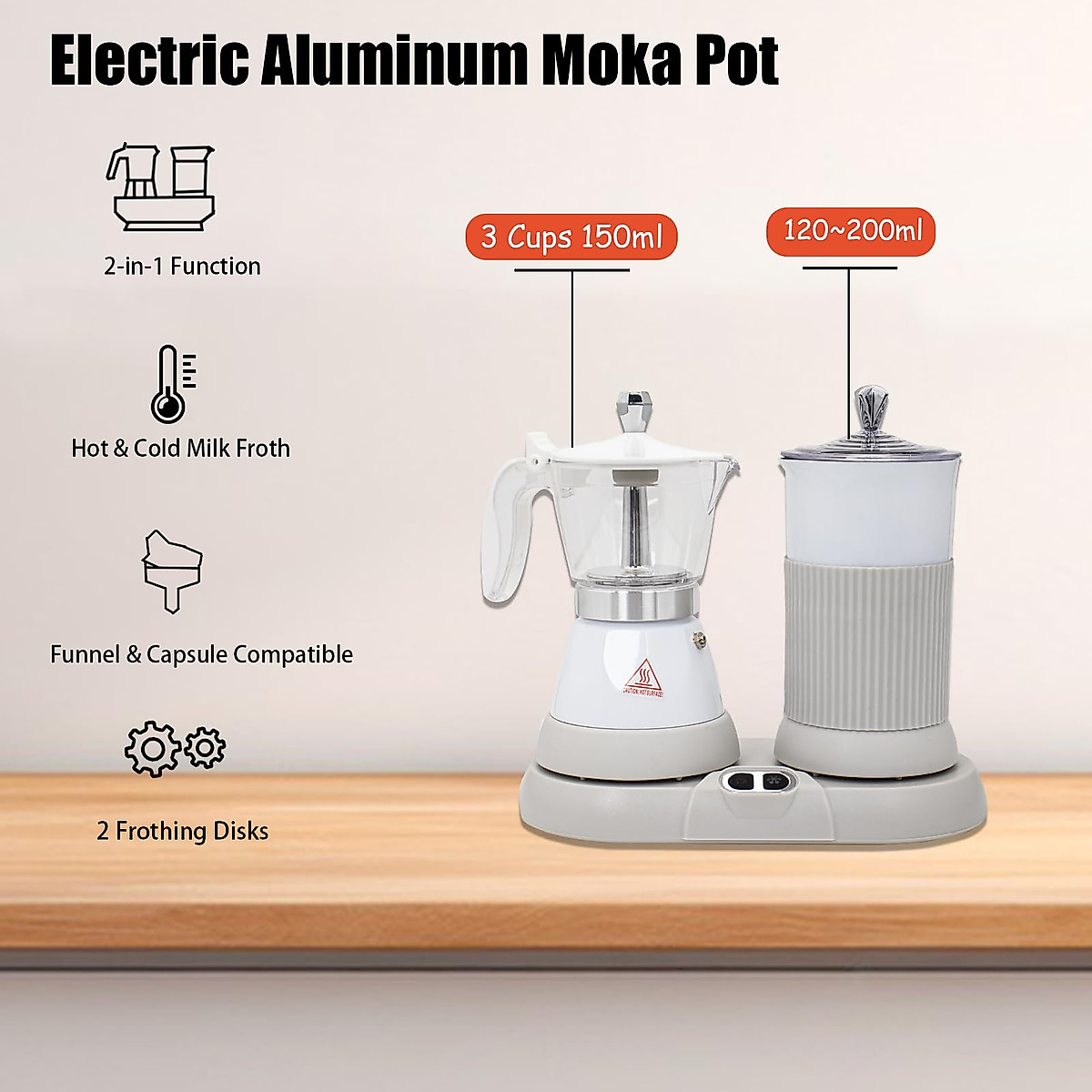 DITOSH All-Round Coffee Companion Electric Moka Pot & Milk Frother 2-in-1 Machine Aluminium Material One-touch Operation Milk Froth Fine and Dense White 110V
