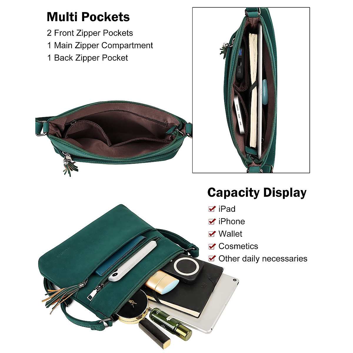 MASINTOR Crossbody Bags for Women, Lightweight Medium Crossbody Purse, Soft Leather Women's Shoulder Handbags with Tassel for Shopping or Travel