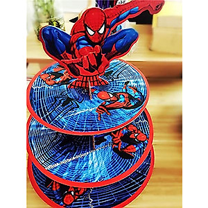 RenbangUS Spider Cupcake Stand - Spider Themed Party Decorations Supplies for Kids Birthday Party 3 Tier Cardboard