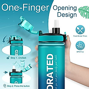 MYFOREST 24 oz Water Bottle with Time Marker & Straw, Leakproof Motivational Drinking Bottles with Removable Carrying Strap, BPA Free Tritan Frosted Bottle for Sports, Office, School and Home